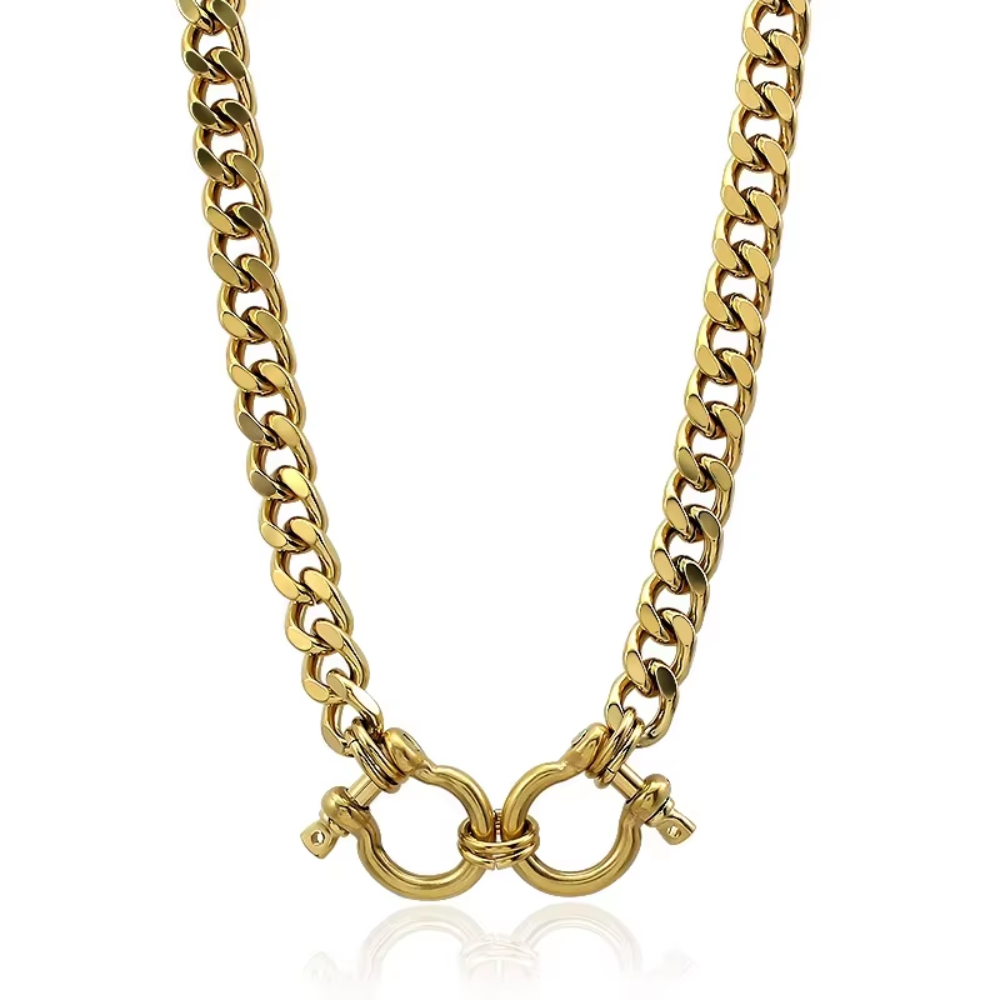Interlock Statement Chain Necklace | Gold Stainless Steel – Deep South ...